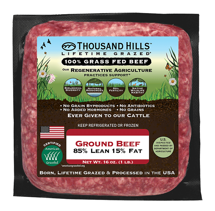 Grass Fed Ground Beef 85/15 – Thousand Hills Lifetime Grazed