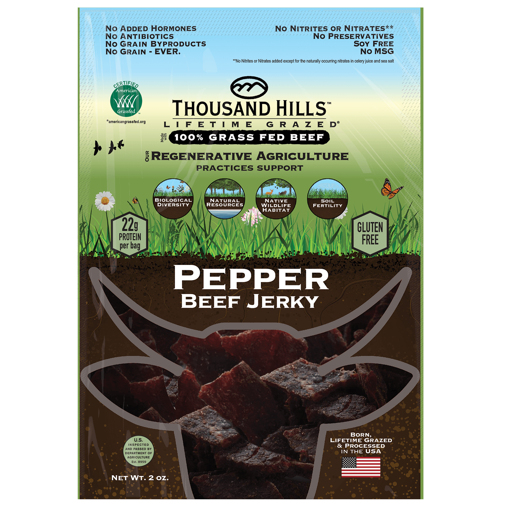 Grass Fed Pepper Beef Jerky – Thousand Hills Lifetime Grazed